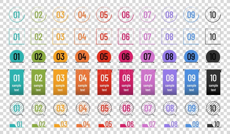 Number Icons Set - Different Colorful Vector Illustrations Isolated on ...