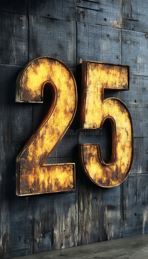 Number 25, Illuminated Rustic Metal Numerals Mounted on Distressed Barn ...