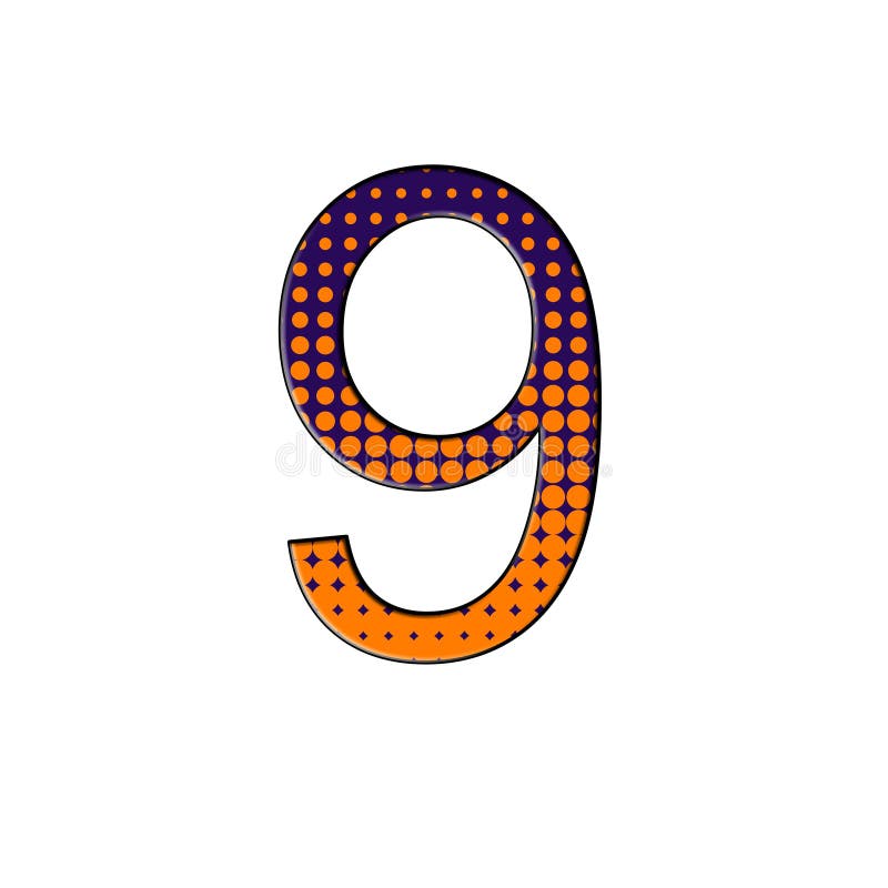 Number 9 Illustration on Isolated White Background. Halftone Duotone ...