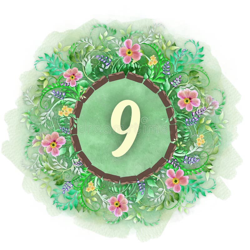 Number 9 Inside a Flower Patch Frame Editorial Stock Photo - Image of ...
