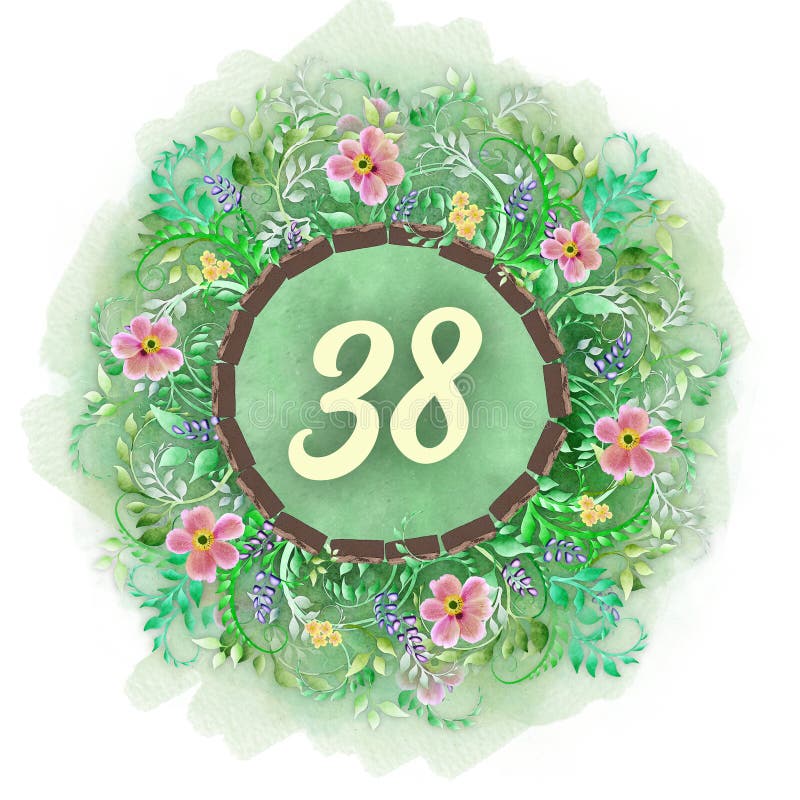Number 38 Inside a Flower Patch Frame Stock Illustration - Illustration ...