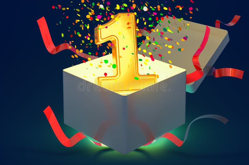 Number 350 Inside Gift Box with Confetti and Shiny Light, 3D Rendering ...