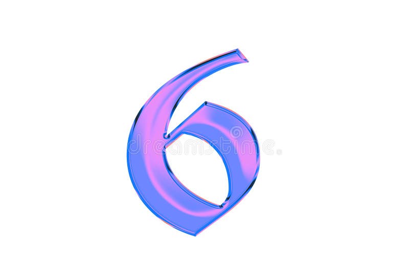 Number 6 Isolated on a White Background, Hologram Effect in Blue and ...