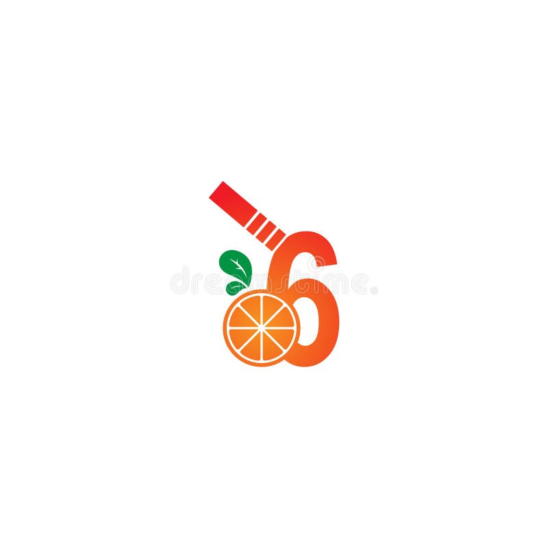 Number 6 with Juice Orange Icon Logo Design Template Stock Vector ...