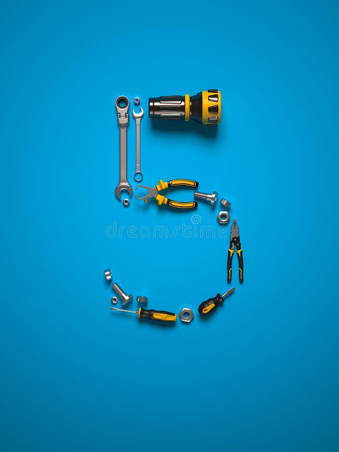 The "5" Number Laid Out of Construction Tools. a Part of 0-9 Set. Stock ...