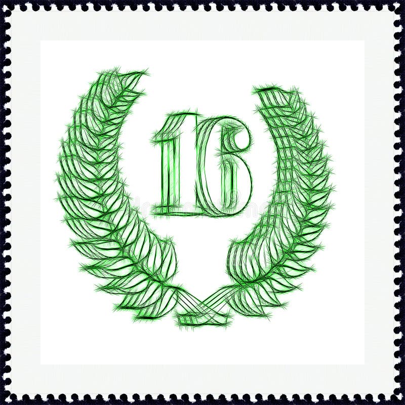 Number 16 with Laurel Wreath or Honor Wreath As a 3D-illustration, 3D ...