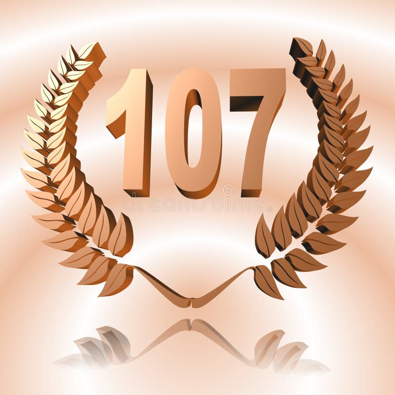 Number 107 with Laurel Wreath or Honor Wreath As a 3D-illustration, 3D ...