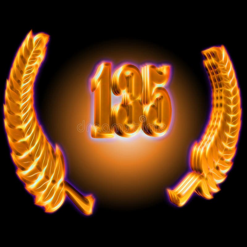 Number 135 with Laurel Wreath or Honor Wreath As a 3D-illustration, 3D ...