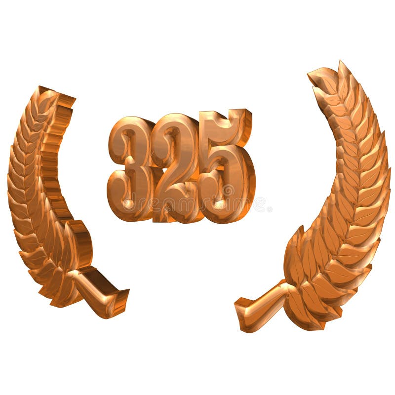 Number 325 with Laurel Wreath or Honor Wreath As a 3D-illustration, 3D ...