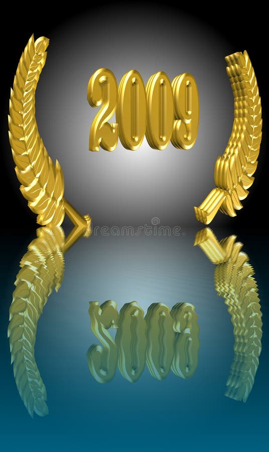 Number 2009 with Laurel Wreath or Honor Wreath As a 3D-illustration, 3D ...