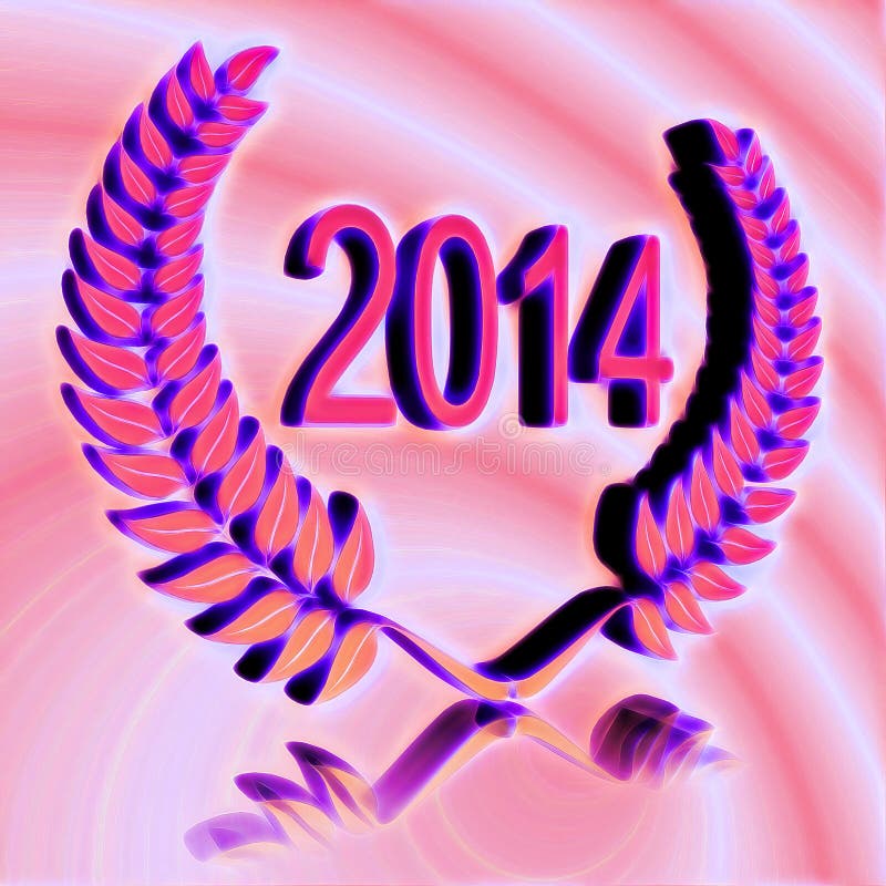 Number 2014 with Laurel Wreath or Honor Wreath As a 3D-illustration, 3D ...
