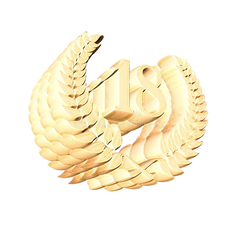 Number 18 with Laurel Wreath or Honor Wreath As a 3D-illustration, 3D ...