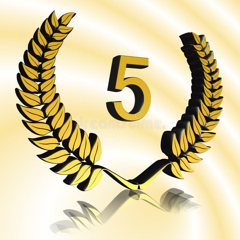 Number 5 with Laurel Wreath or Honor Wreath As a 3D-illustration, 3D ...
