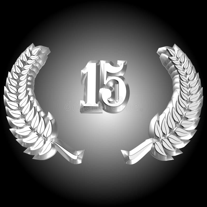 Number 15 with Laurel Wreath or Honor Wreath As a 3D-illustration, 3D ...