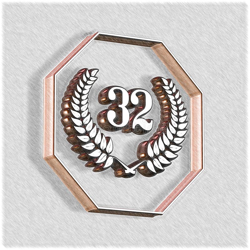 Number 32 with Laurel Wreath or Honor Wreath As a 3D-illustration, 3D ...
