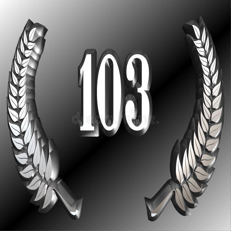 Number 103 with Laurel Wreath or Honor Wreath As a 3D-illustration, 3D ...