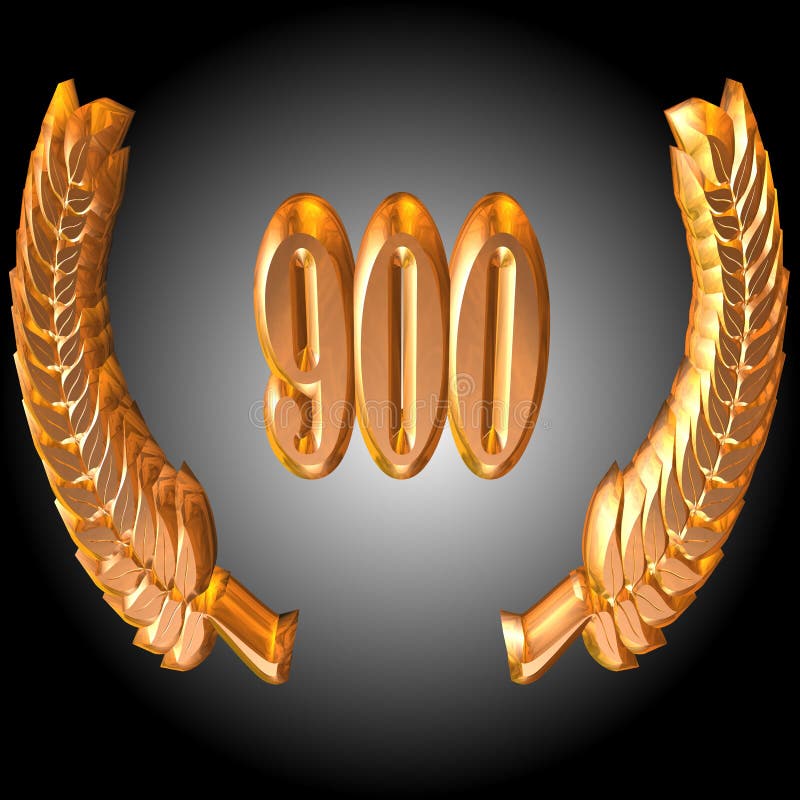 Number 900 with Laurel Wreath or Honor Wreath As a 3D-illustration, 3D ...
