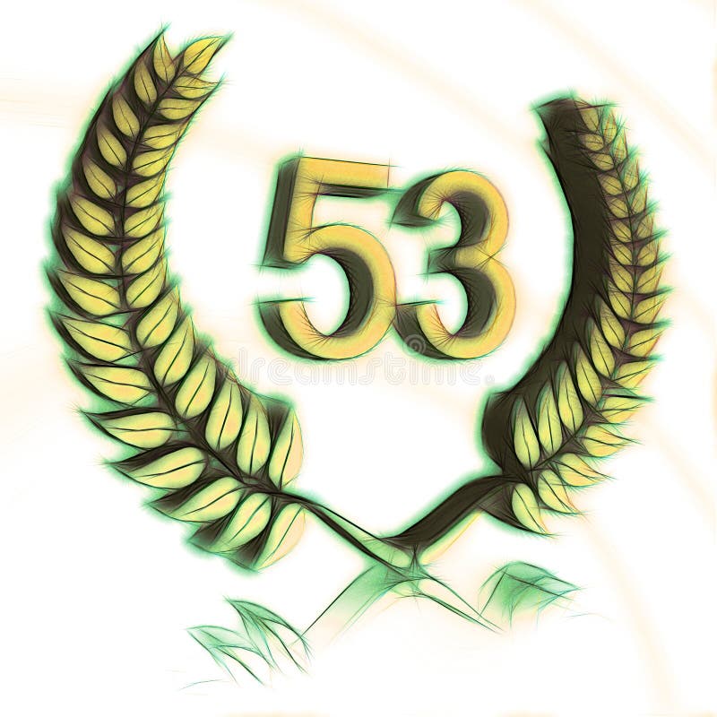 Number 53 with Laurel Wreath or Honor Wreath As a 3D-illustration, 3D ...