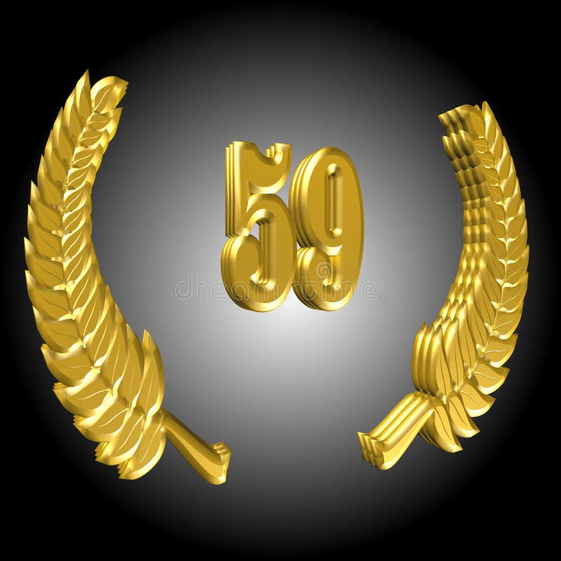 Number 59 with Laurel Wreath or Honor Wreath As a 3D-illustration, 3D ...