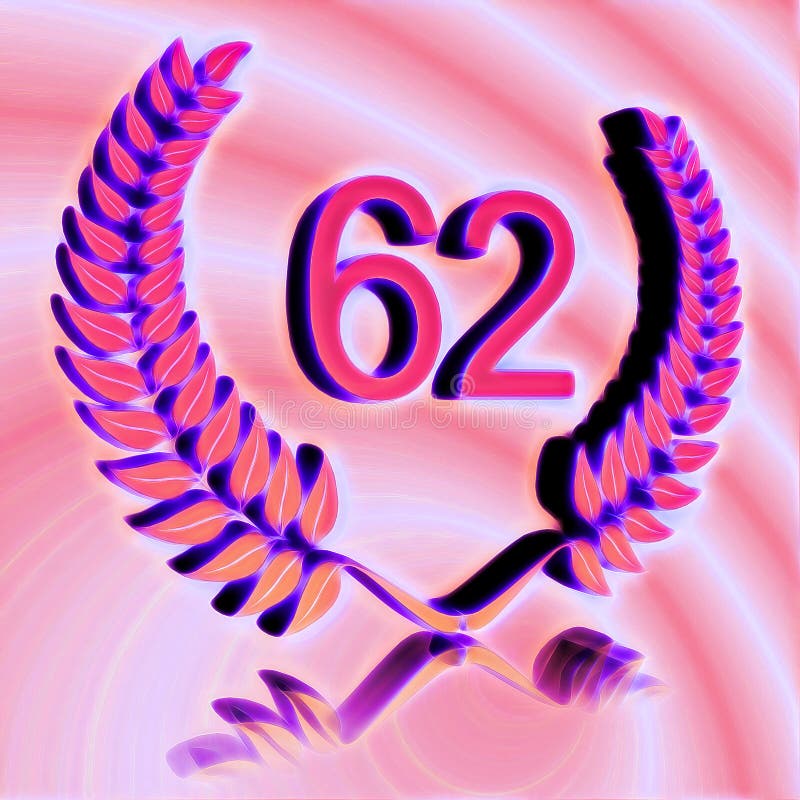 Number 62 with Laurel Wreath or Honor Wreath As a 3D-illustration, 3D ...
