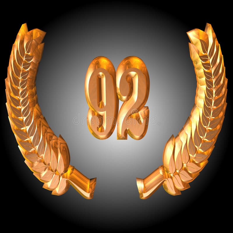 Number 92 with Laurel Wreath or Honor Wreath As a 3D-illustration, 3D ...