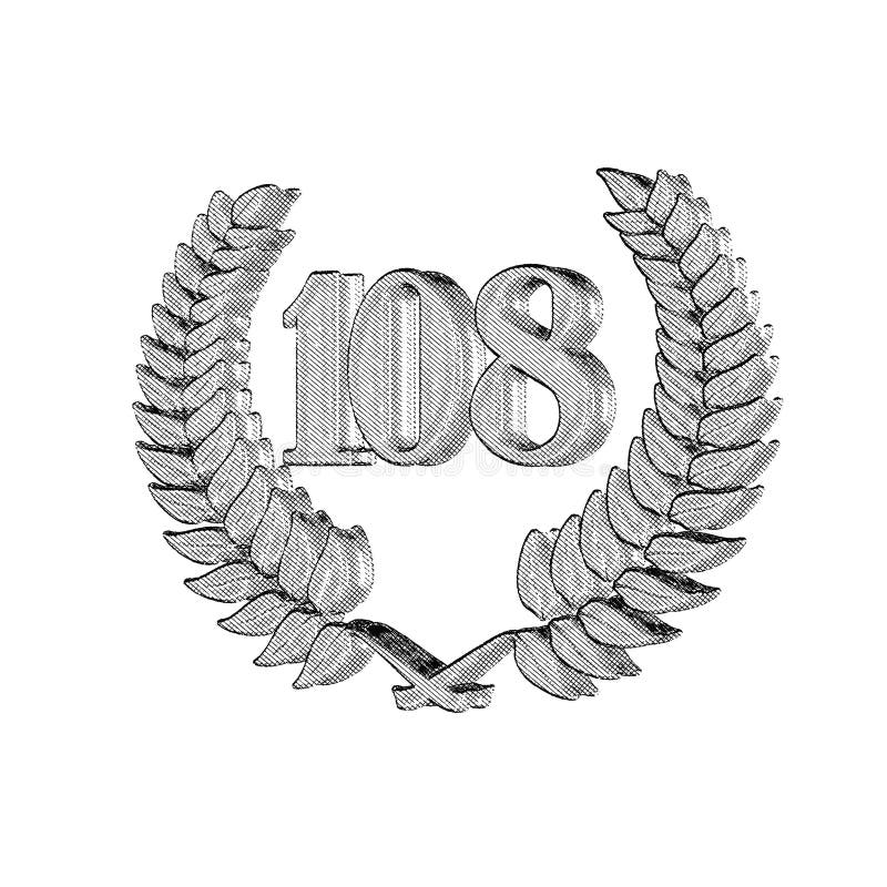 Number 108 with Laurel Wreath or Honor Wreath As a 3D-illustration, 3D ...