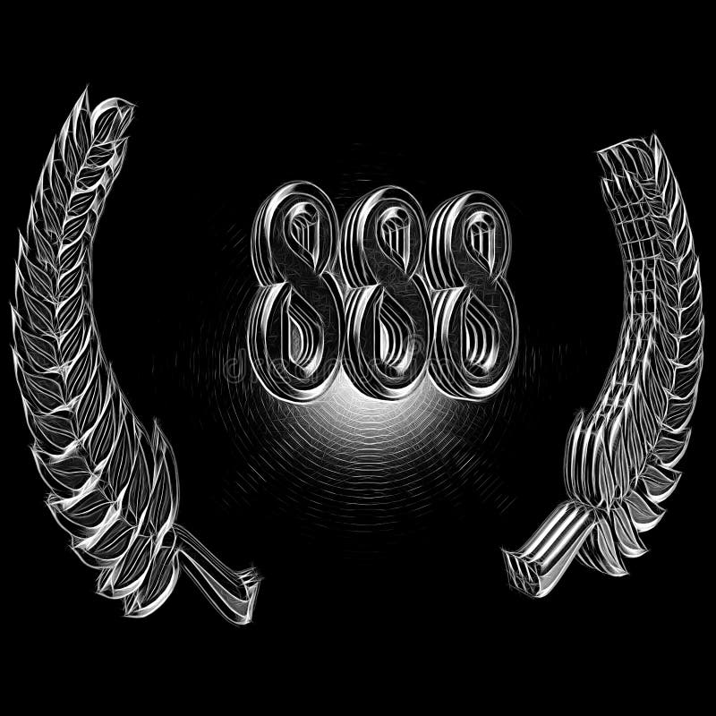 Number 888 with Laurel Wreath or Honor Wreath As a 3D-illustration, 3D ...