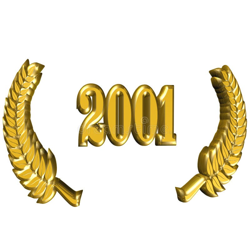 Number 2001 with Laurel Wreath or Honor Wreath As a 3D-illustration, 3D ...