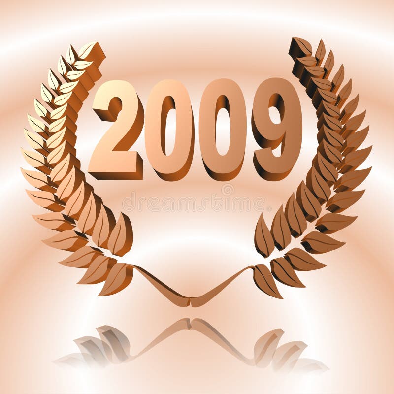 Number 2009 with Laurel Wreath or Honor Wreath As a 3D-illustration, 3D ...