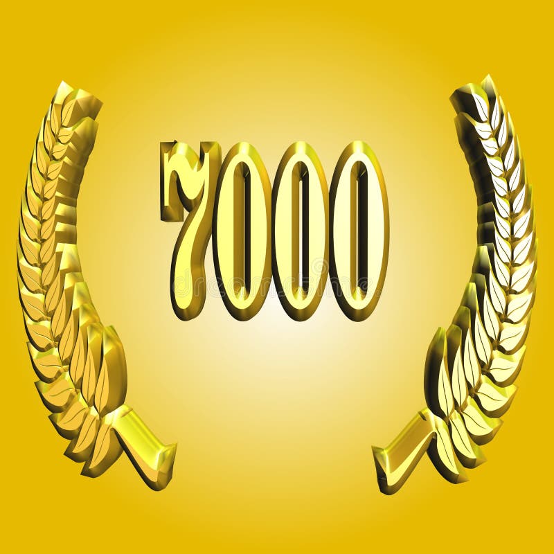Number 7000 with Laurel Wreath or Honor Wreath As a 3D-illustration, 3D ...