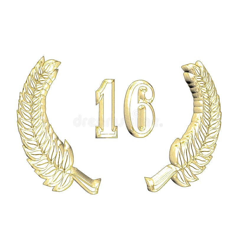 Number 16 with Laurel Wreath or Honor Wreath As a 3D-illustration, 3D ...