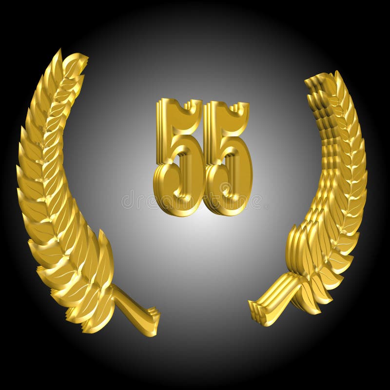 Number 55 with Laurel Wreath or Honor Wreath As a 3D-illustration, 3D ...
