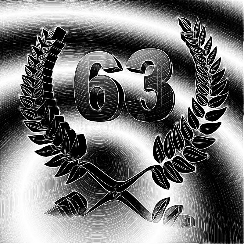 Number 63 with Laurel Wreath or Honor Wreath As a 3D-illustration, 3D ...