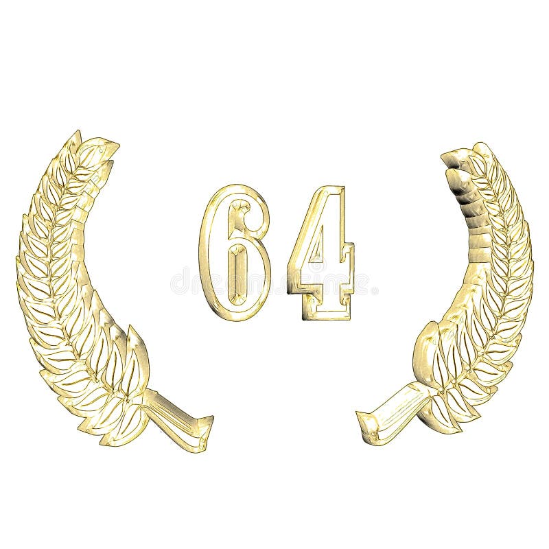 Number 64 with Laurel Wreath or Honor Wreath As a 3D-illustration, 3D ...
