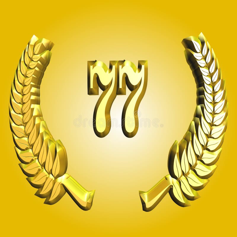 Number 77 with Laurel Wreath or Honor Wreath As a 3D-illustration, 3D ...