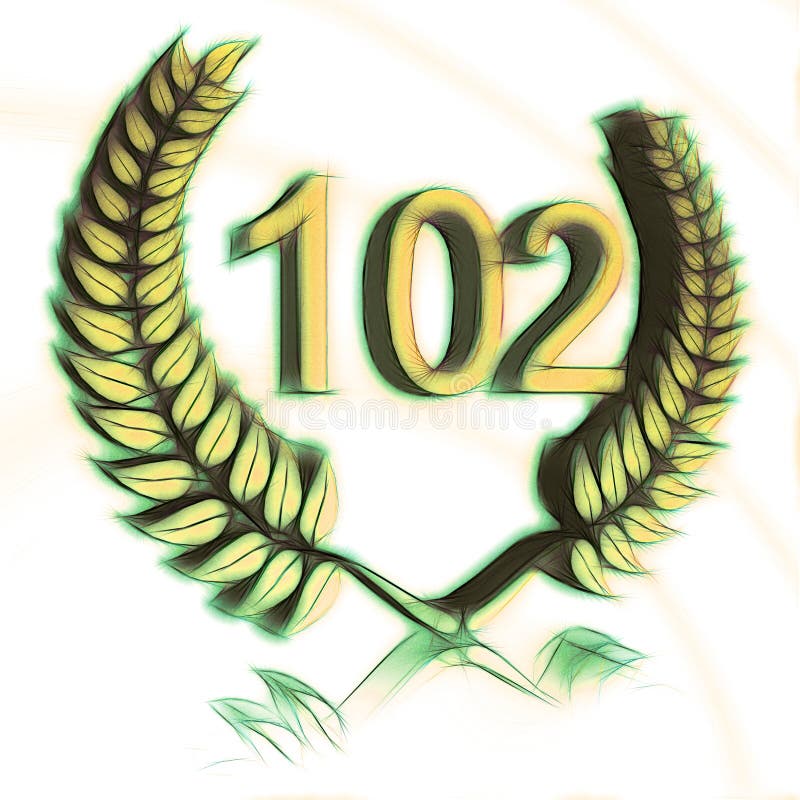 Number 102 with Laurel Wreath or Honor Wreath As a 3D-illustration, 3D ...
