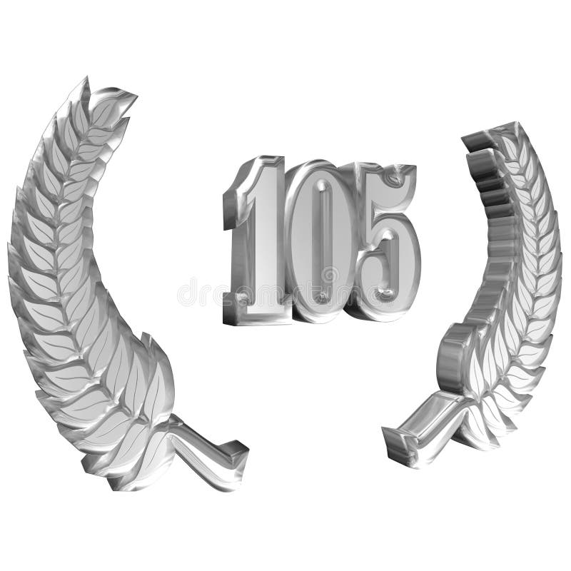 Number 105 with Laurel Wreath or Honor Wreath As a 3D-illustration, 3D ...