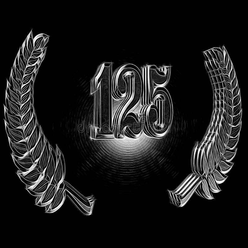 Number 125 with Laurel Wreath or Honor Wreath As a 3D-illustration, 3D ...