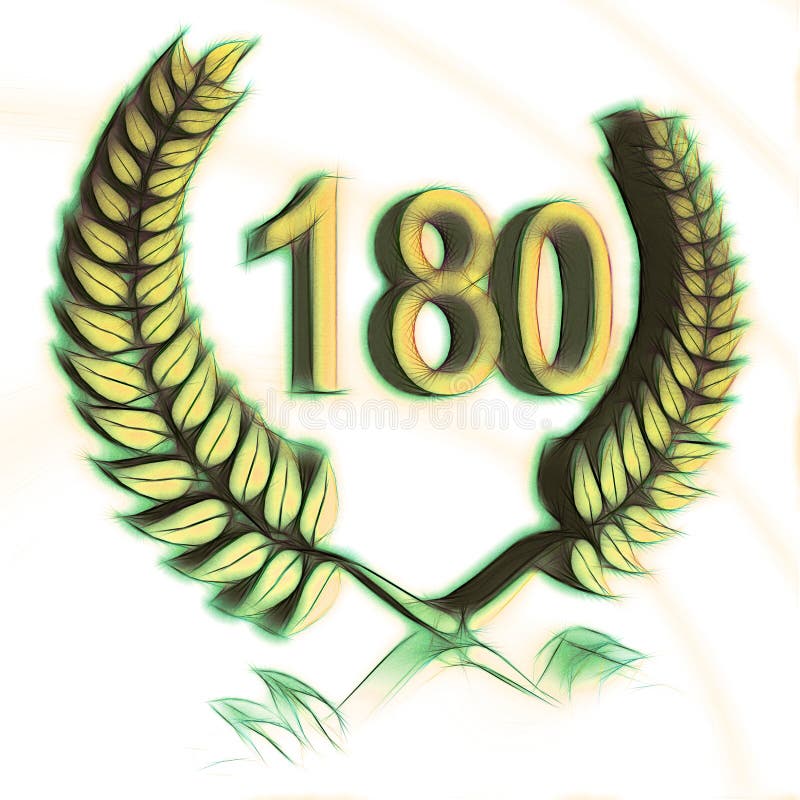 Number 180 with Laurel Wreath or Honor Wreath As a 3D-illustration, 3D ...