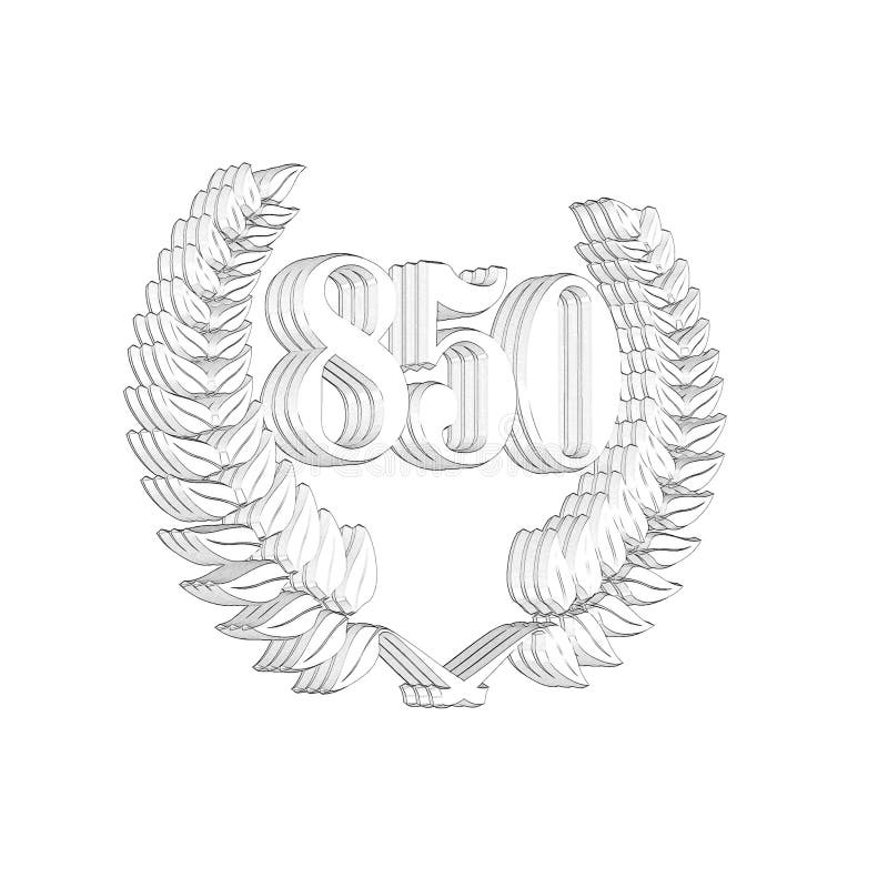 Number 850 with Laurel Wreath or Honor Wreath As a 3D-illustration, 3D ...