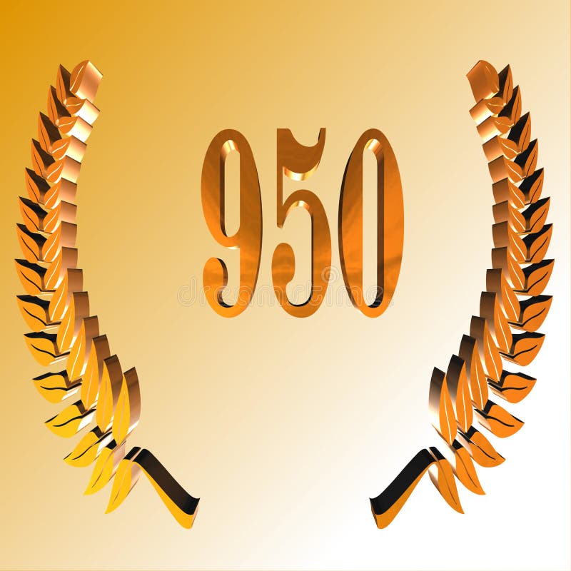 Number 950 with Laurel Wreath or Honor Wreath As a 3D-illustration, 3D ...