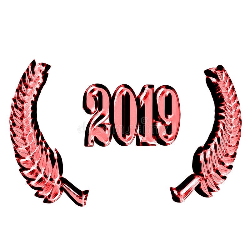 Number 2019 with Laurel Wreath or Honor Wreath As a 3D-illustration, 3D ...