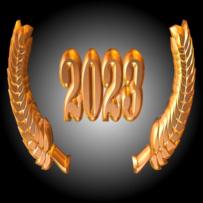 Number 2023 with Laurel Wreath or Honor Wreath As a 3D-illustration, 3D ...