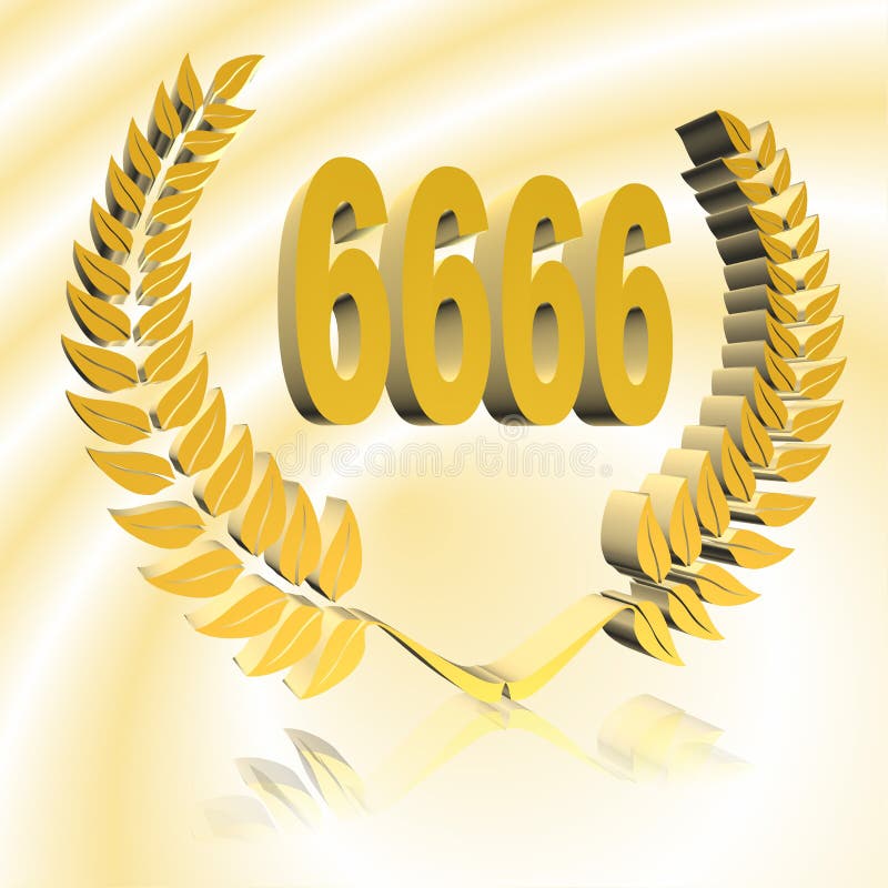 Number 6666 with Laurel Wreath or Honor Wreath As a 3D-illustration, 3D ...