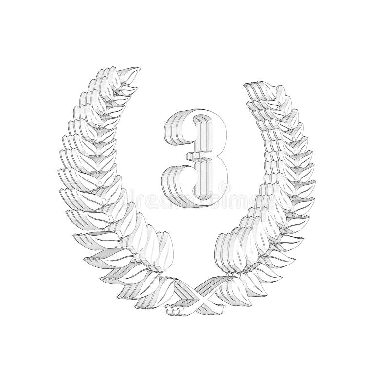 Number 3 with Laurel Wreath or Honor Wreath As a 3D-illustration, 3D ...