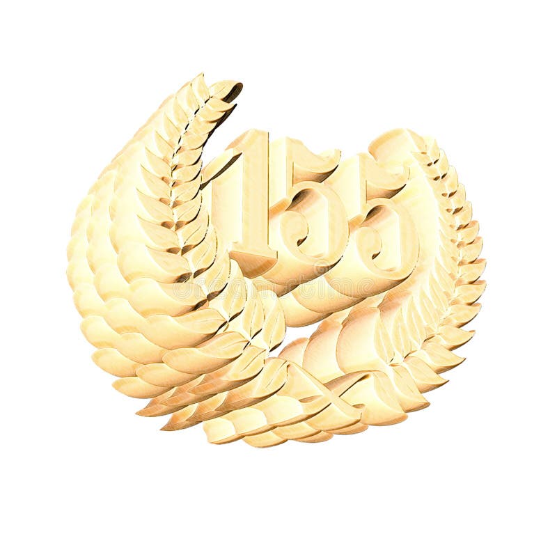 Number 155 with Laurel Wreath or Honor Wreath As a 3D-illustration, 3D ...