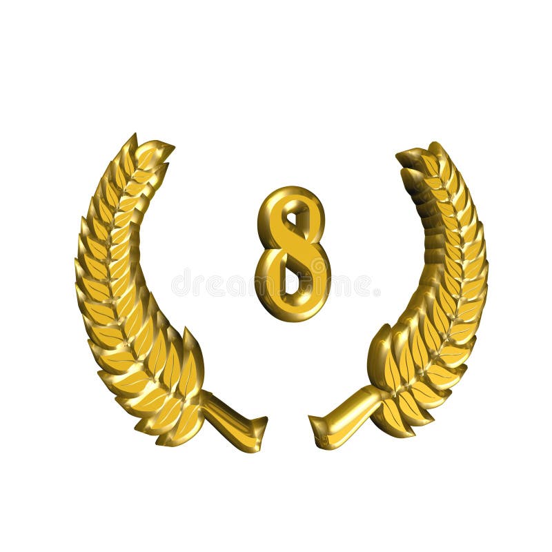 Number 8 with Laurel Wreath or Honor Wreath As a 3D-illustration, 3D ...
