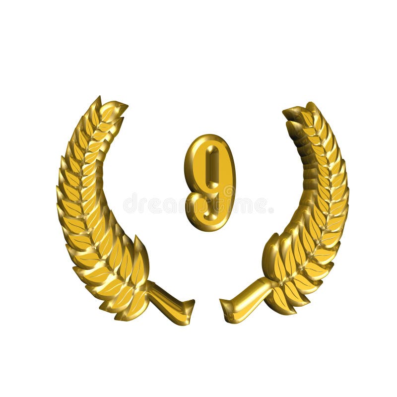 Number 9 with Laurel Wreath or Honor Wreath As a 3D-illustration, 3D ...