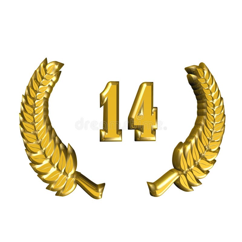 Number 14 with Laurel Wreath or Honor Wreath As a 3D-illustration, 3D ...