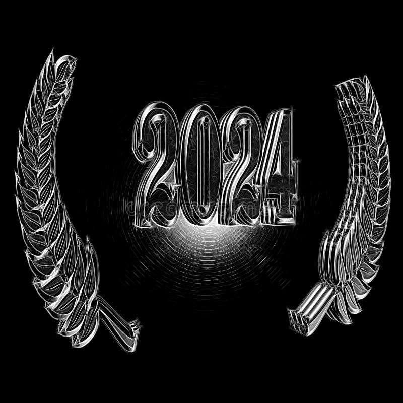 Number 2024 with Laurel Wreath or Honor Wreath As a 3D-illustration, 3D ...